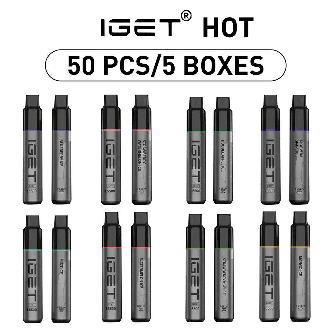 IGET HOT 50 Pcs / 5 Boxes Wholesale in Australia - 5500 Puffs — 1 vape ...
